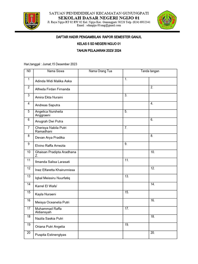 Daftar Hadir Rapot | PDF