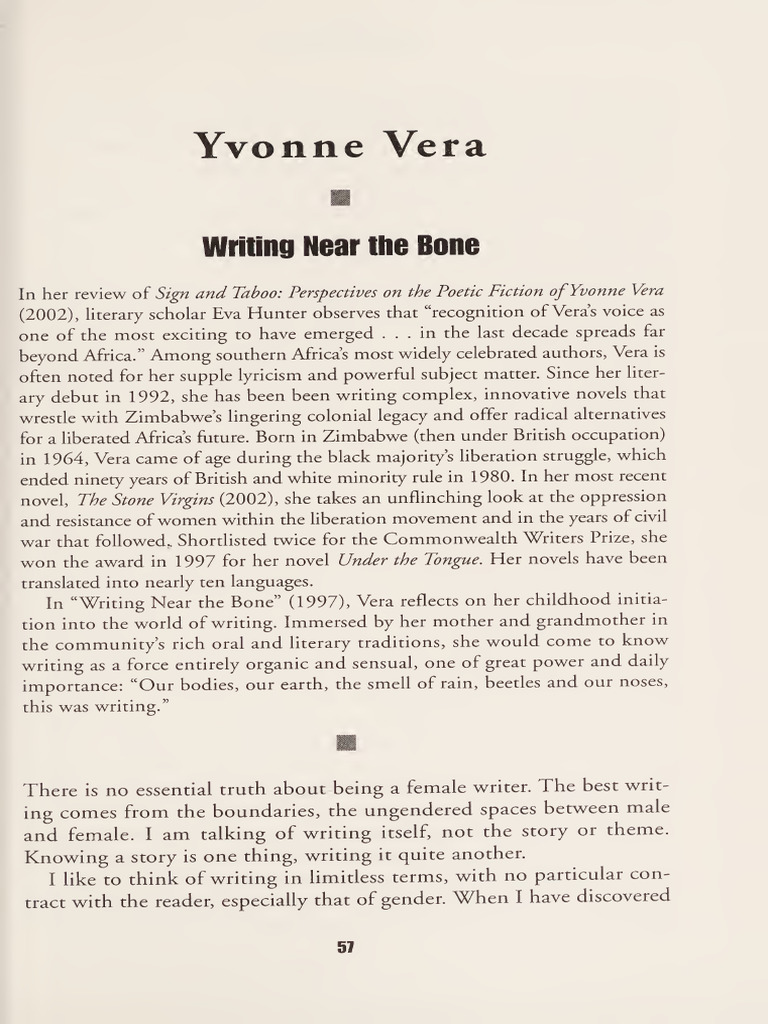 Yvonne Vera: Writing Near the Bone | PDF
