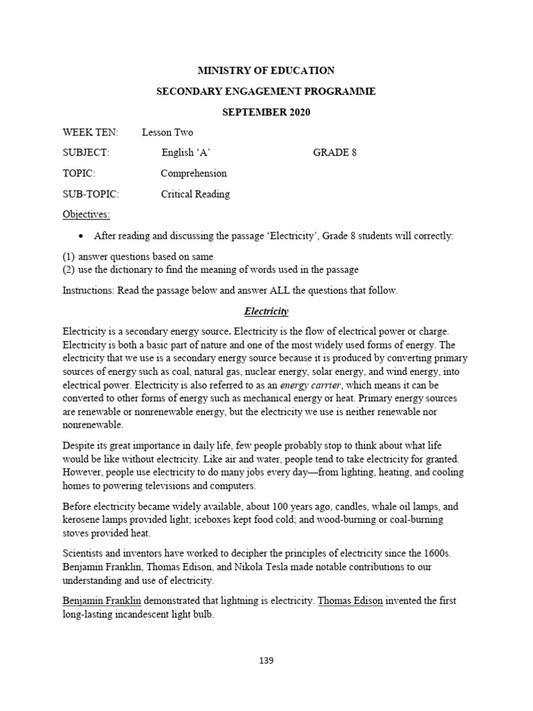 Grade 8 English Language Week 10 Lesson 2 | Download Free PDF ...