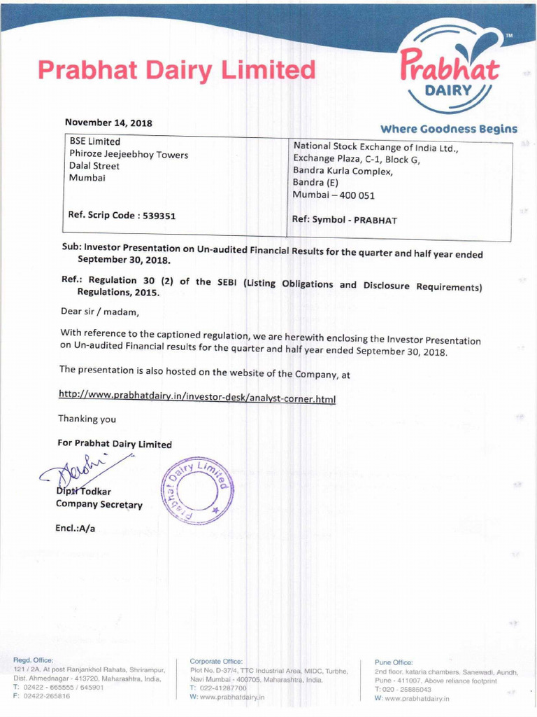 Ip 15112018 | PDF | Dairy | Equity (Finance)