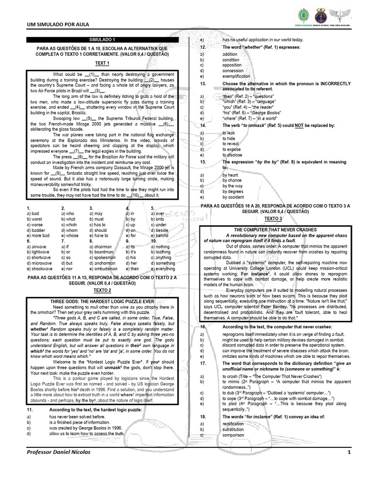 Simulados - 1o. Simulado (IME) | PDF