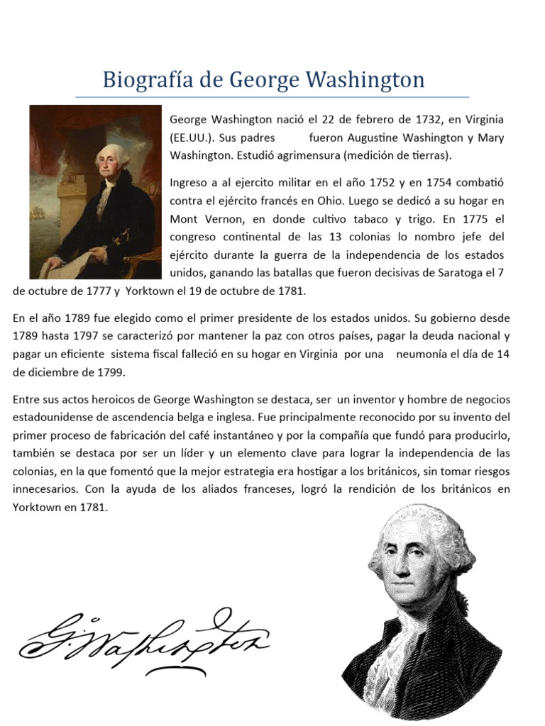 Biografía de George Washington | PDF