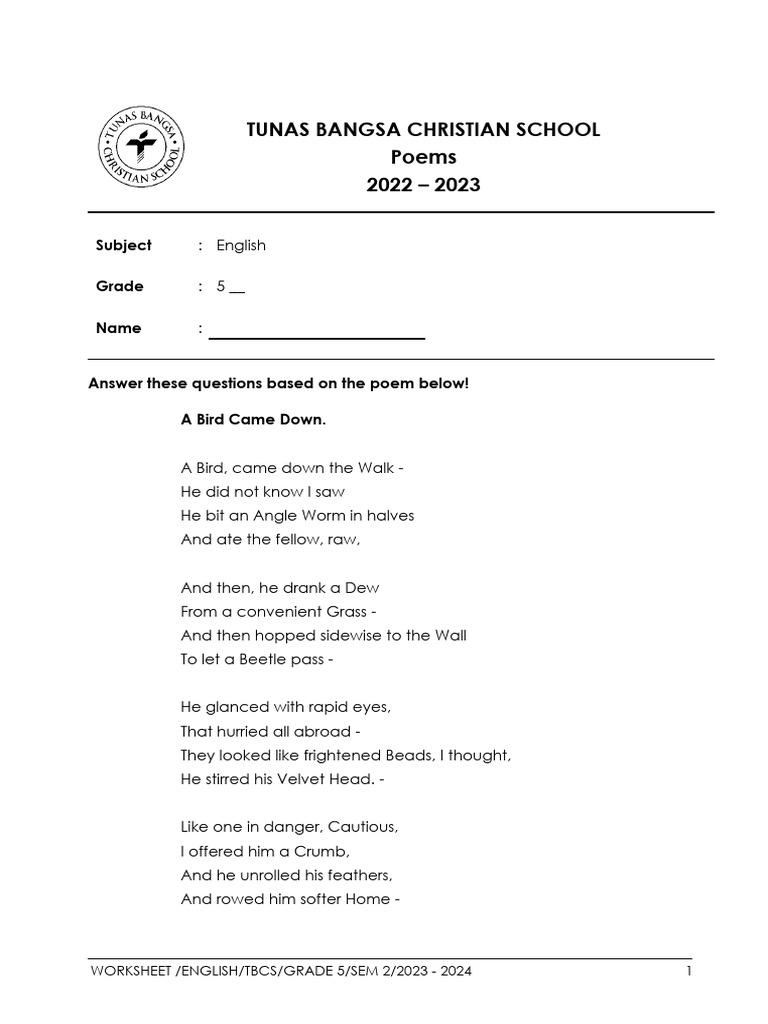 Worksheet Grade 5 (Poem) | PDF | Art | Poetry
