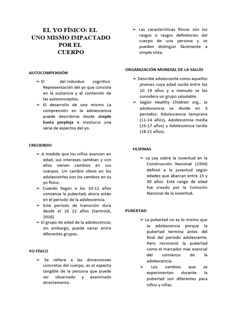 El Yo Físico - El Yo Impactado Por El Cuerpo - 2 | PDF | Pubertad ...