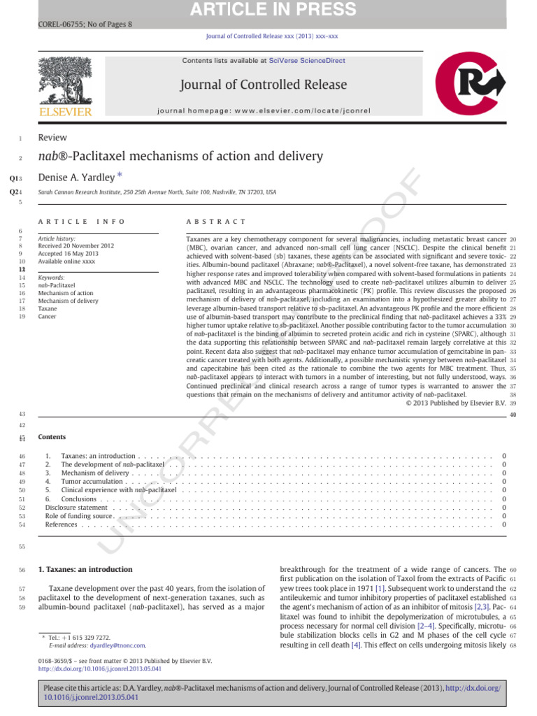 nab-Paclitaxel Action and Delivery Mechanisms | PDF | Cancer | Biology