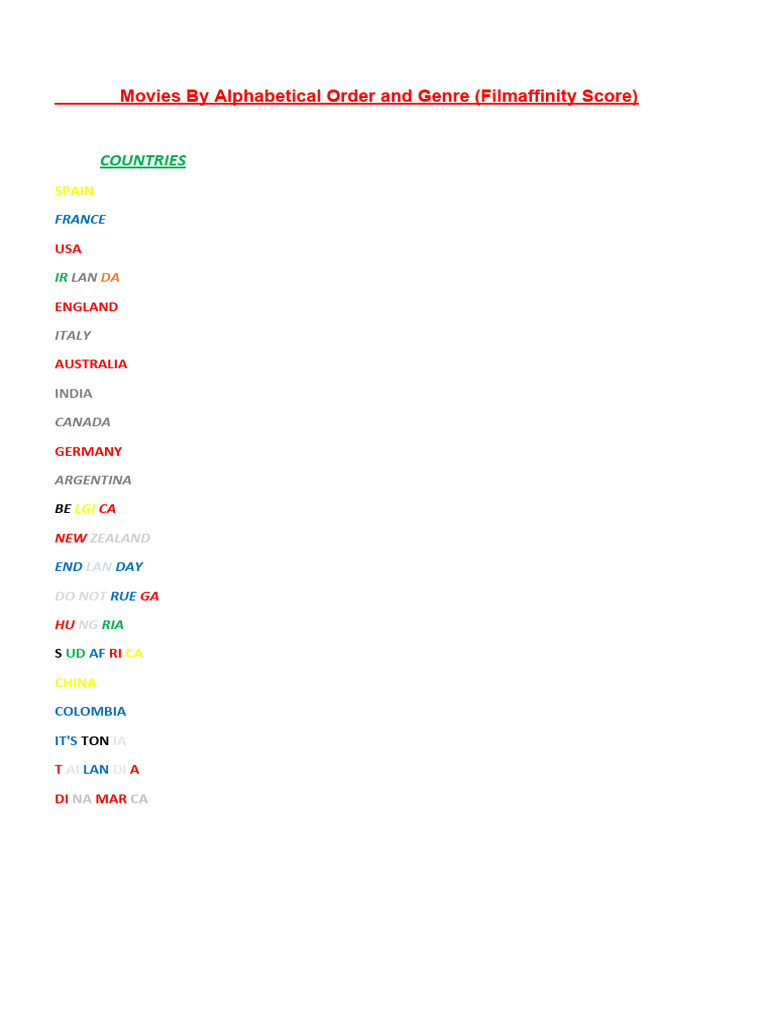 Movies in Alphabetical Order and Genre1 | PDF