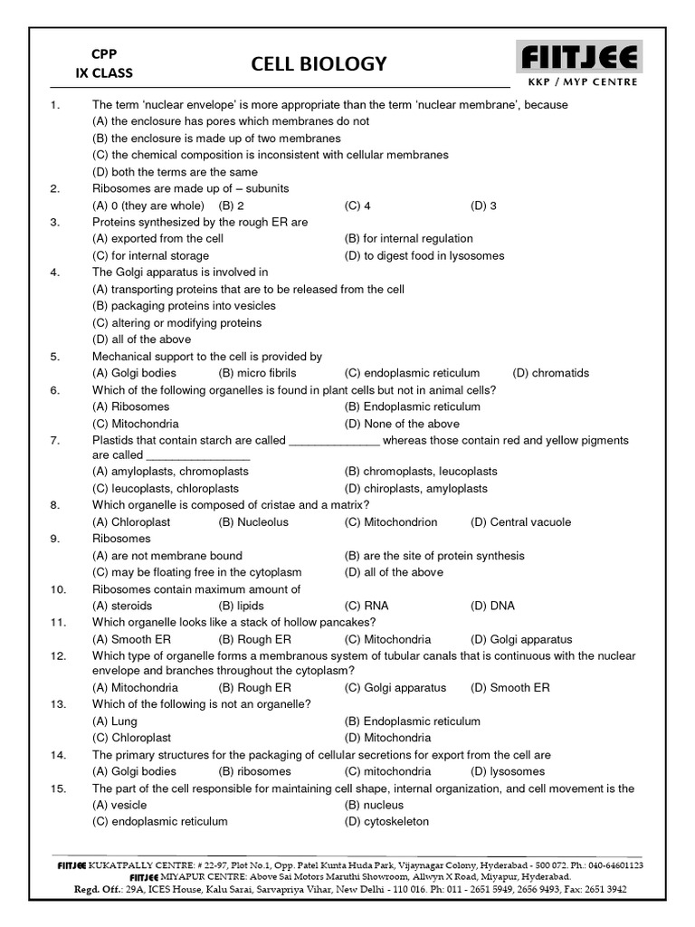 Cell Biology: CPP Ix Class | PDF | Endoplasmic Reticulum | Cell Membrane