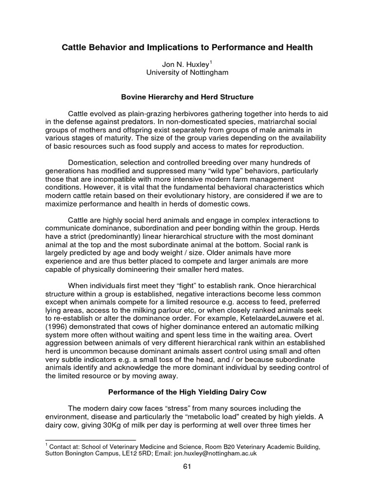 Huxley - Cattle Behavior and Implications To Performance and Health I ...