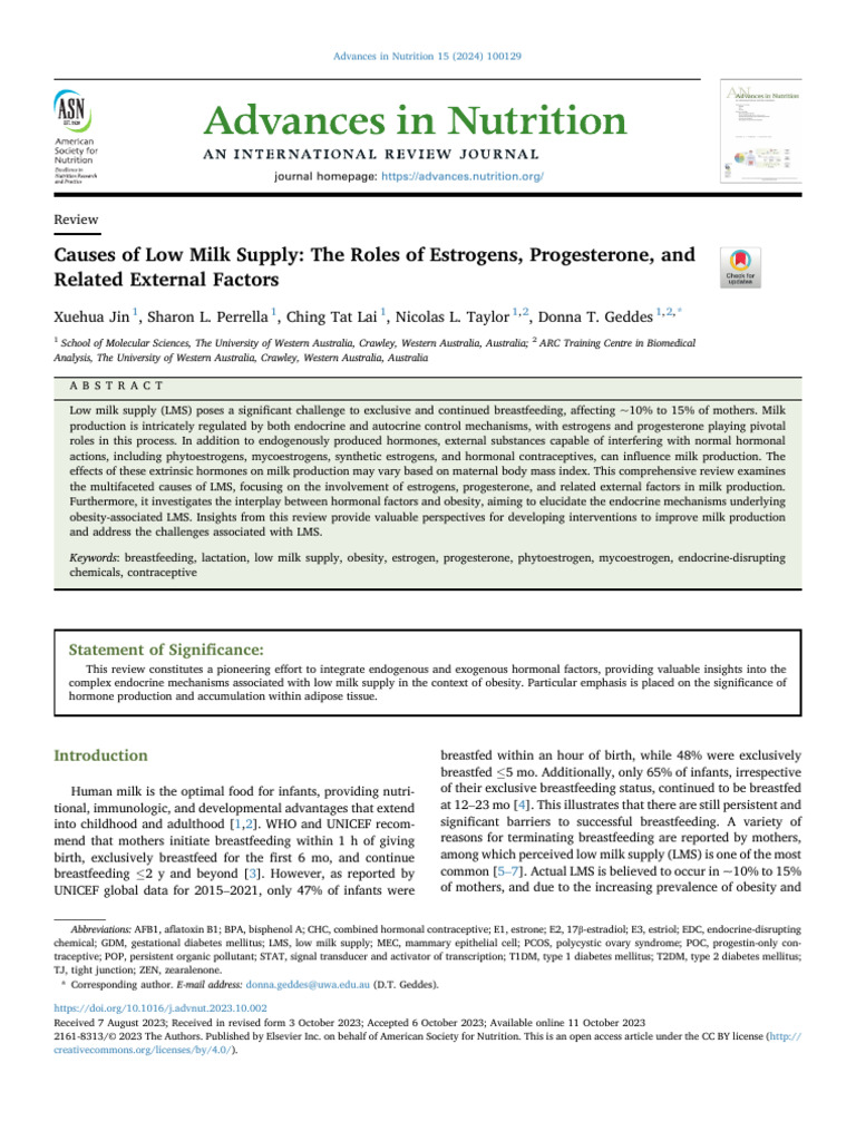 Causes of Low Milk Supply - The Roles of Estrogens, Progesterone, and ...