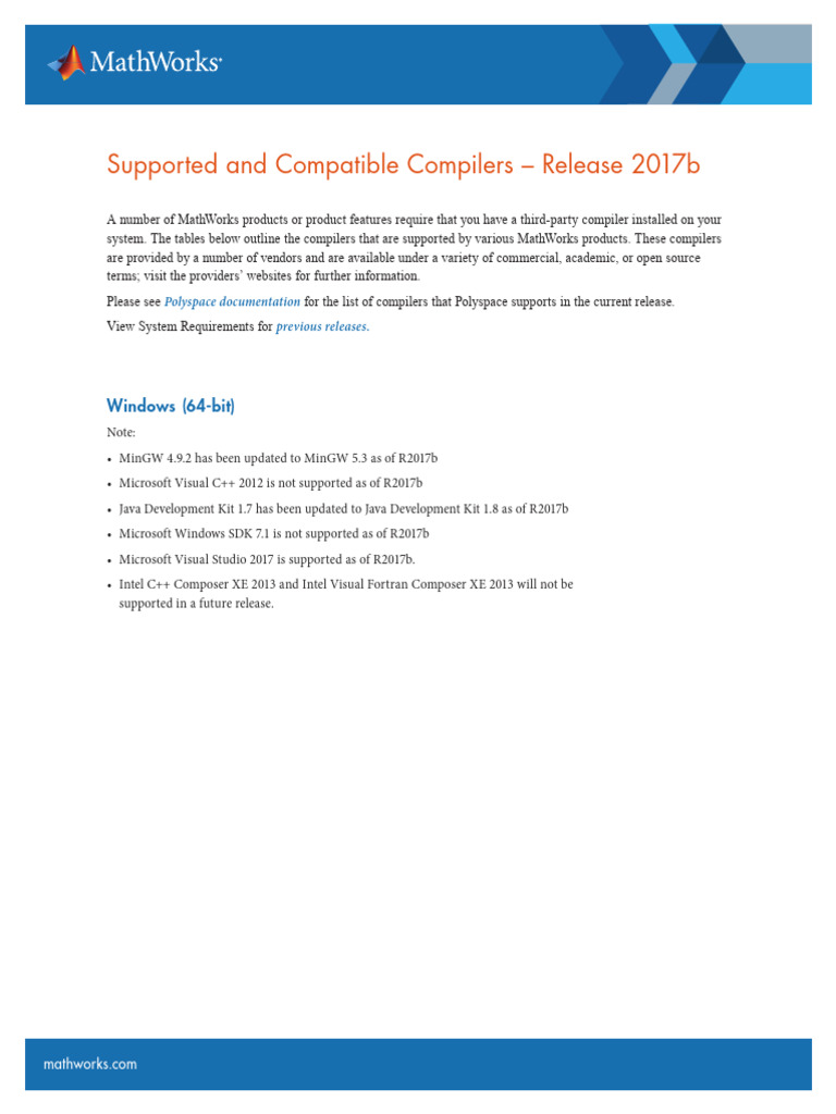 SystemRequirements-Release2017b SupportedCompilers | PDF | Xcode | Matlab