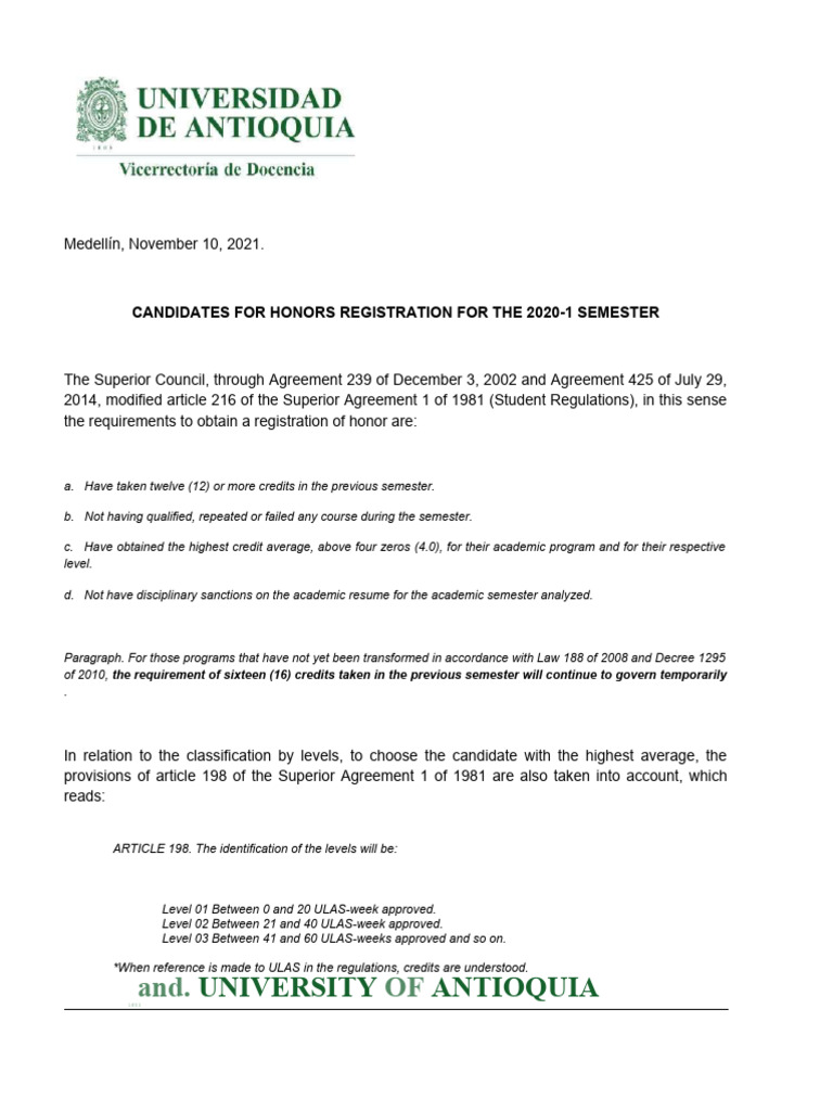 Honors Registration Candidates 2020-1 | PDF