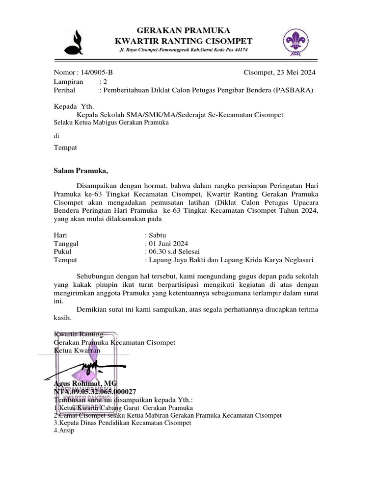 Surat Pemberitahuan Diklat Pasbara 2024 | PDF