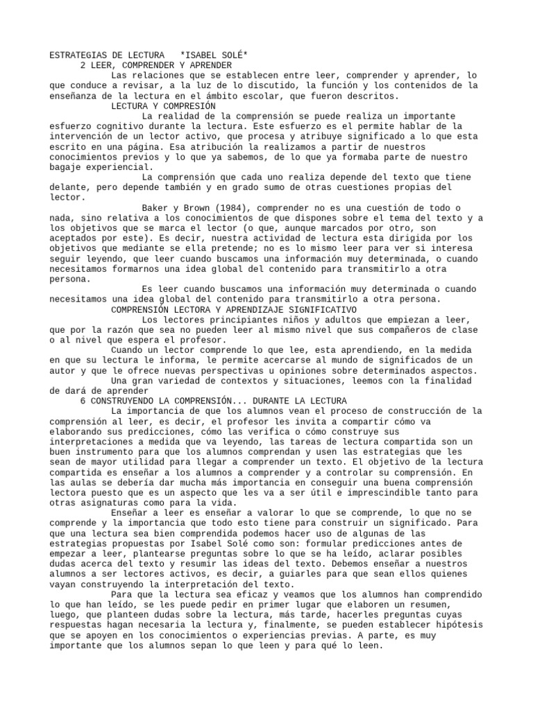 Estrategias de Lectura Isabel Solé | PDF | Evaluación | Aprendizaje