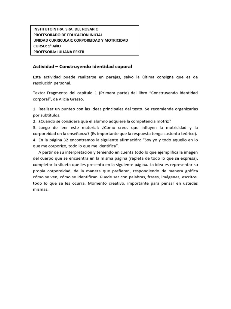 Actividad - Construyendo Identidad Corporal | PDF