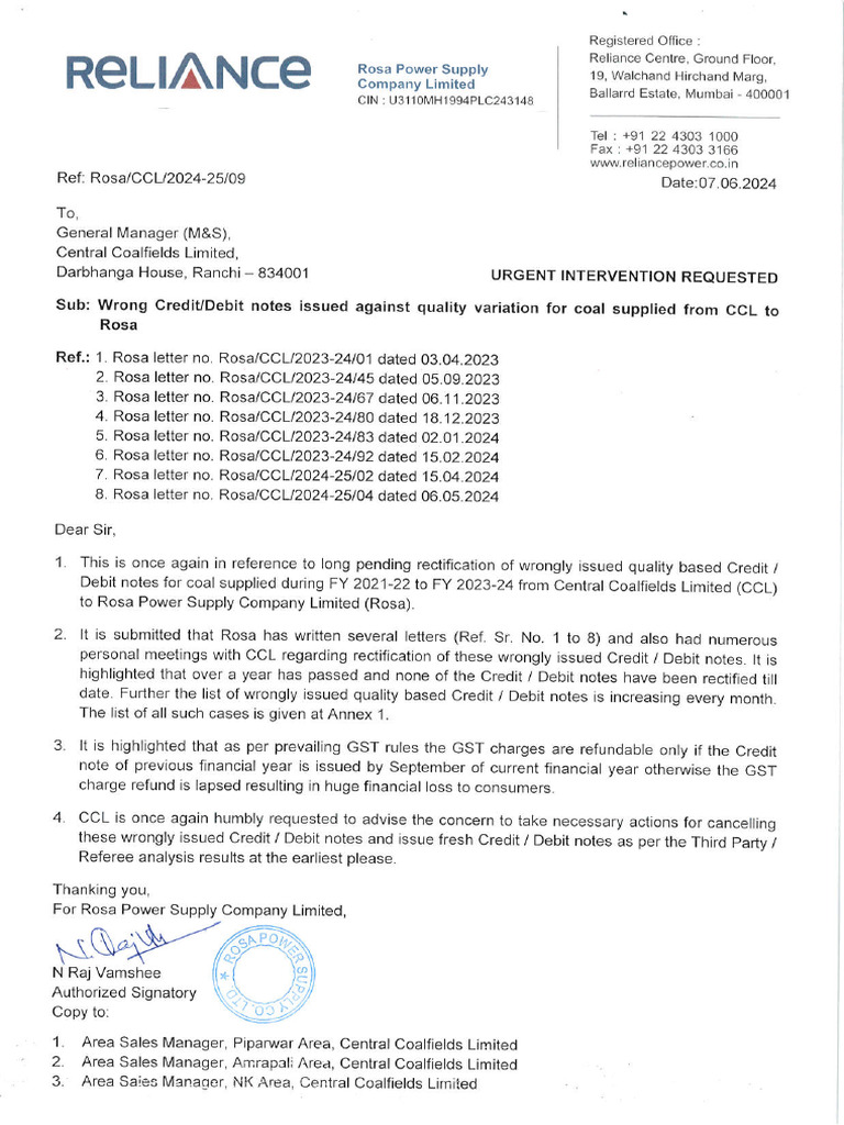 20240607-Letter To CCL - Wrongly Issued Credit and Debit Notes | PDF