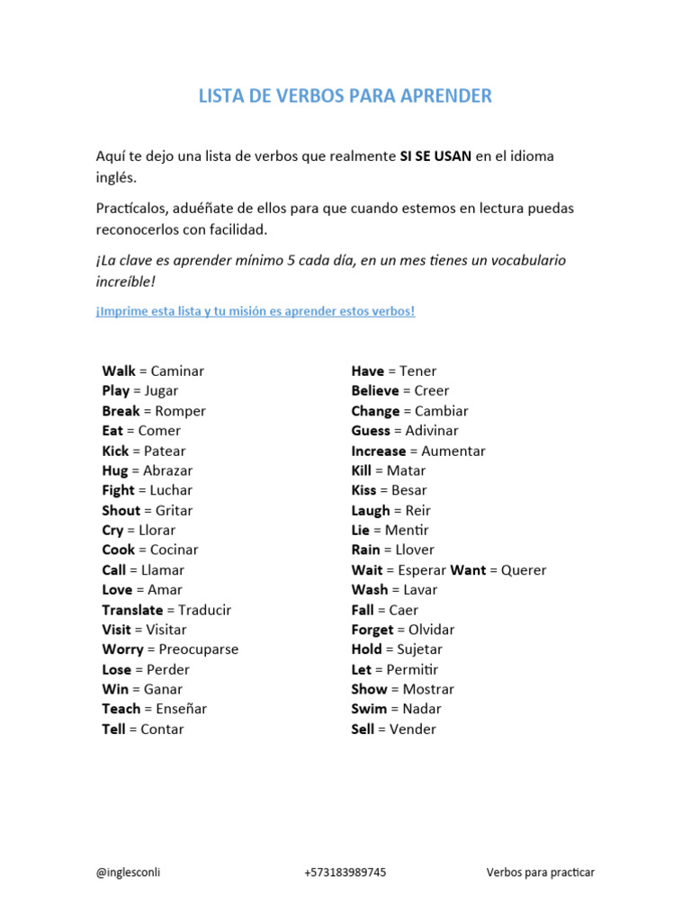 Lista de Verbos Comunes en Inglés | PDF