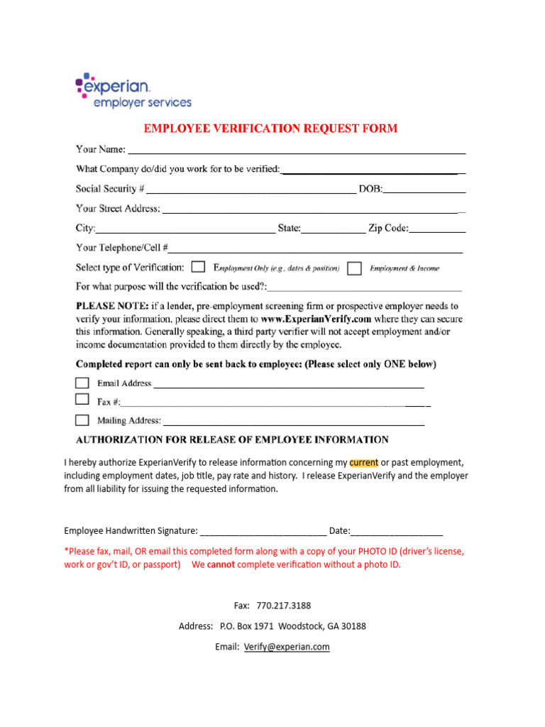 NEW Employee Verification Request Form | PDF