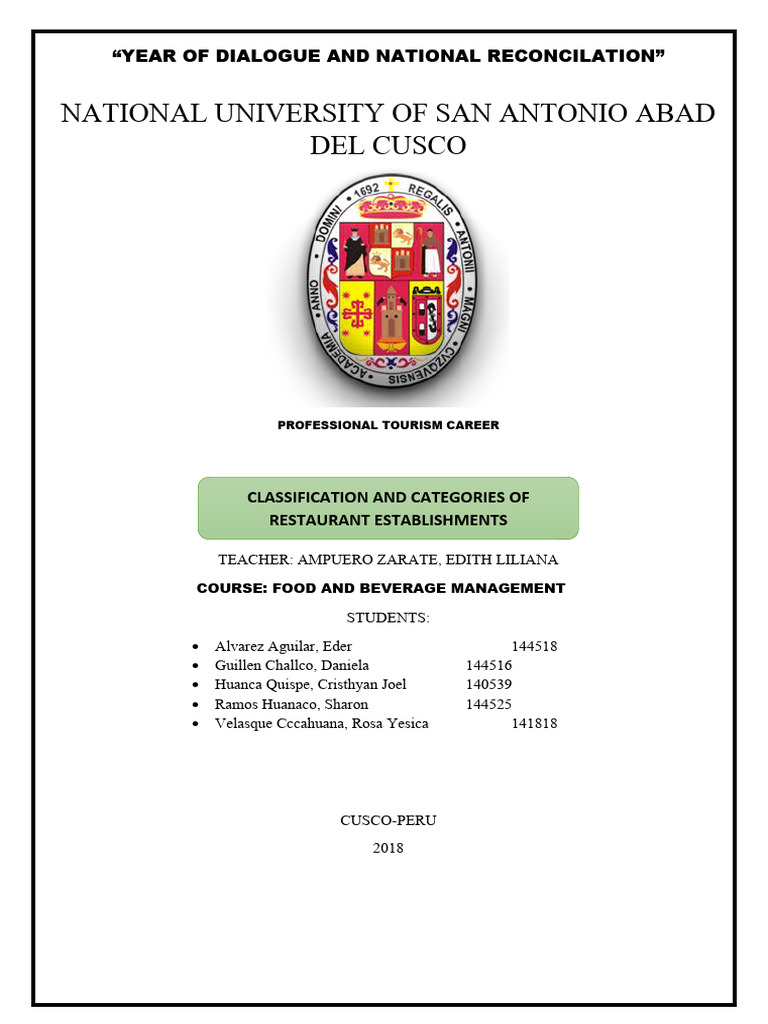 Restaurant Classification and Categories | PDF | Restaurants | Menu