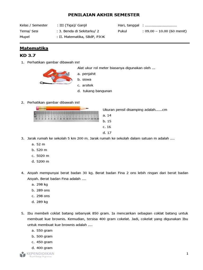 Soal Pas Kelas 3 Tema 3 Sesi 2 | PDF