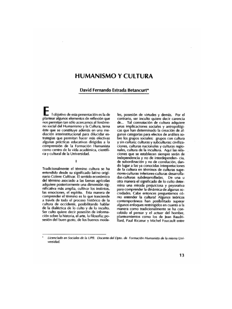Humanismo y Cultura | PDF