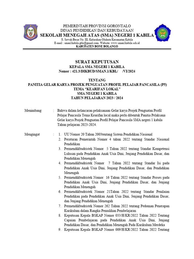 SK Panitia Gelar Karya 2024 | PDF