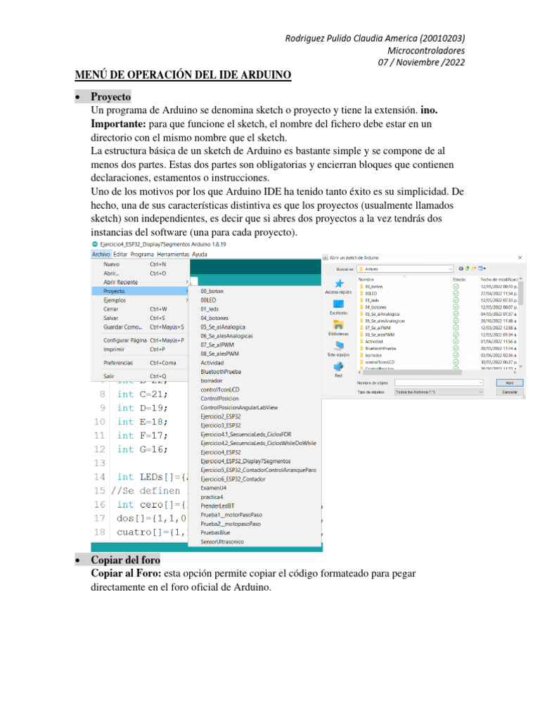 Menu de Operacion Del Ide Arduino | PDF | Arduino | Archivo de computadora