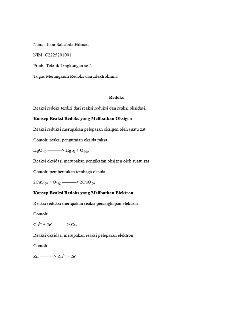 Redoks Dan Elektrokimia - KIMDAS II | PDF