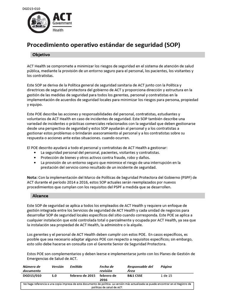 Procedimientos Operativos Estándar de Seguridad | PDF | Farmacia ...