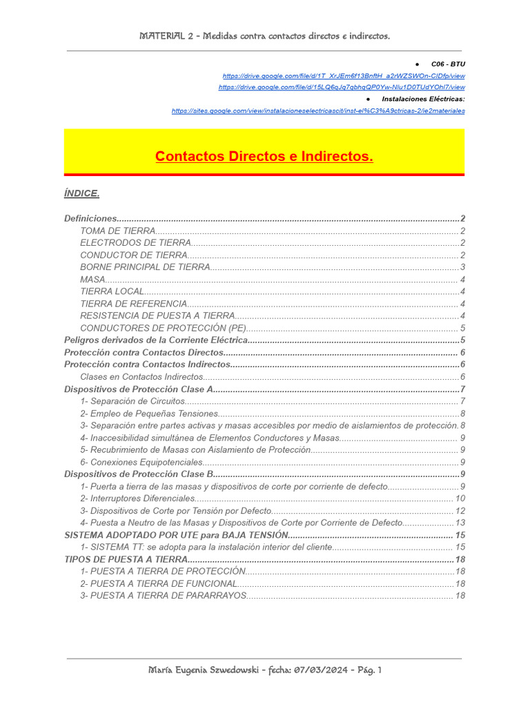 INSTALACIONES ELÉCTRICAS 2: (Tema 2) - Contactos Directos e Indirectos ...