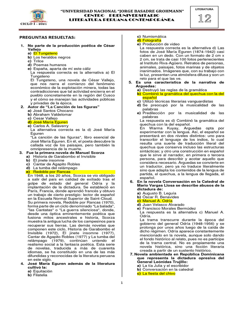 Pract. 12 - Literatura Con Claves | PDF | Perú