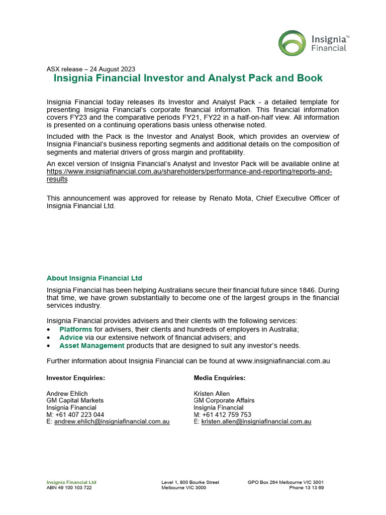 Investor and Analyst Pack Fy23 | PDF | Income Statement | Revenue