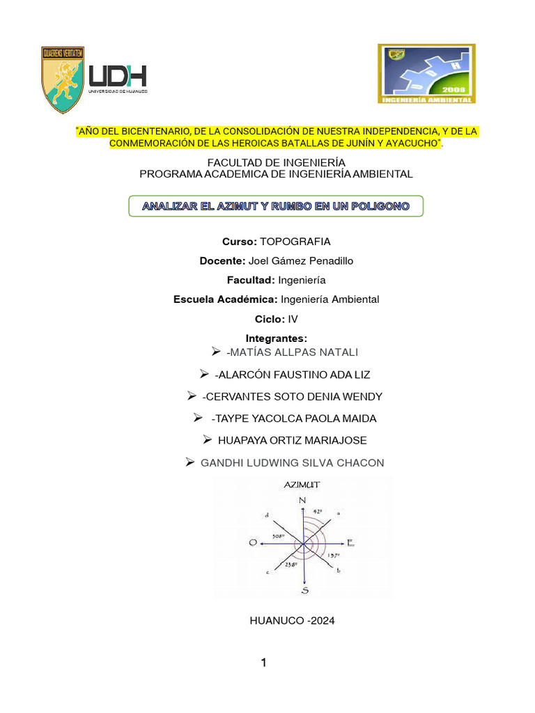 Práctica de Topografía: Azimut y Rumbo | PDF | Azimut | Brújula