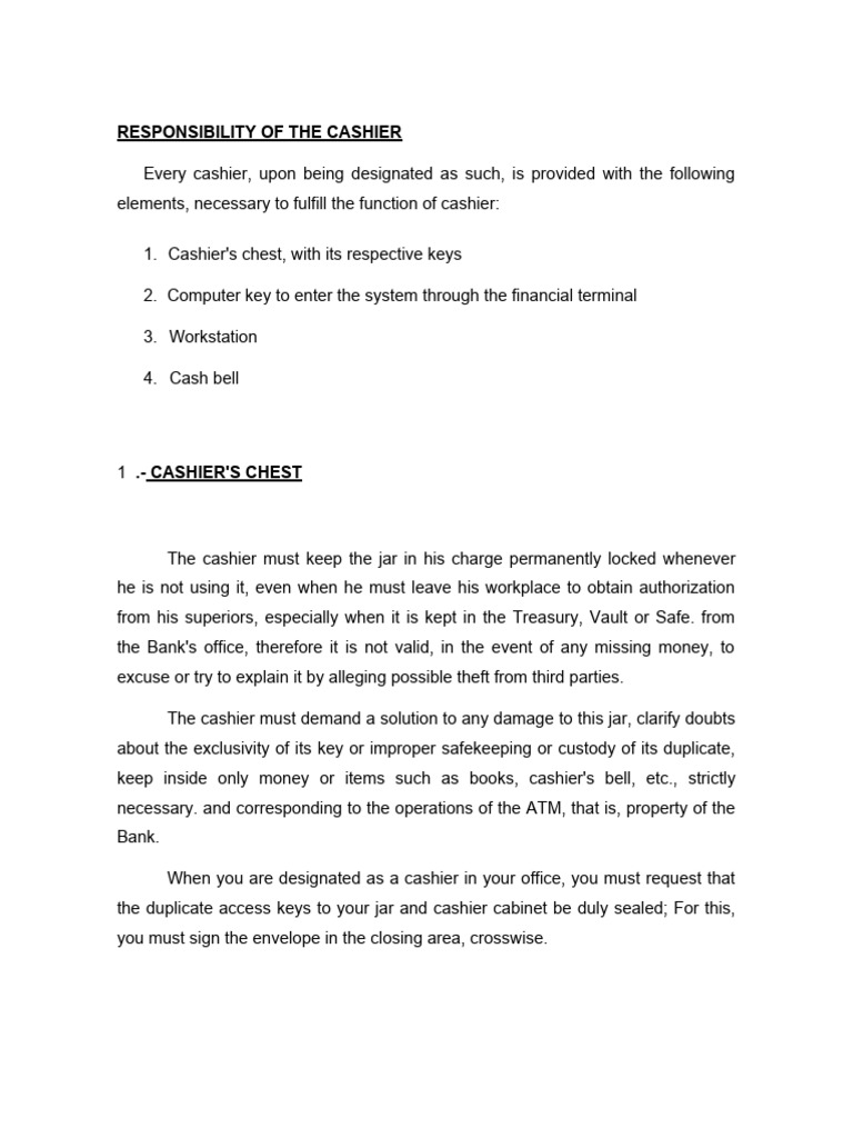 Cashier Responsibilities and Procedures | PDF | Cheque | Credit Card