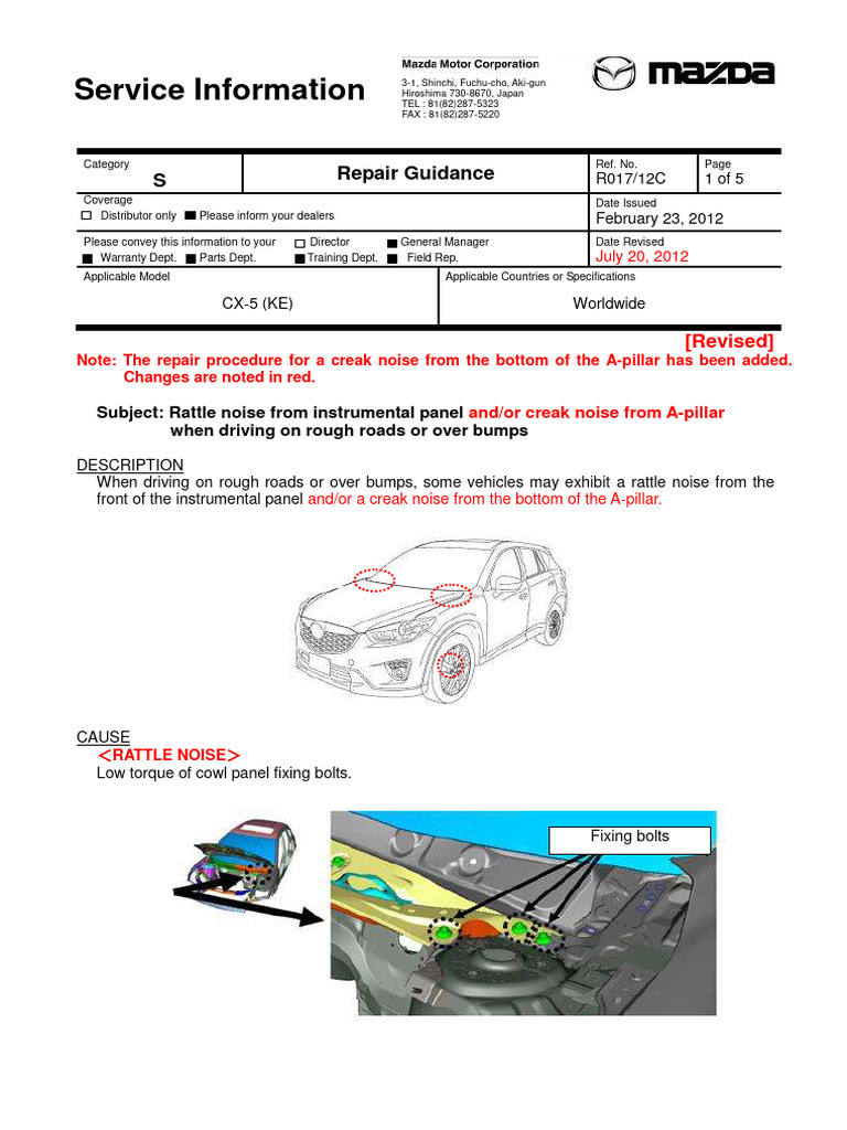 Rattle Noise From Instrumental Panel When Driving On Rough Roads or ...