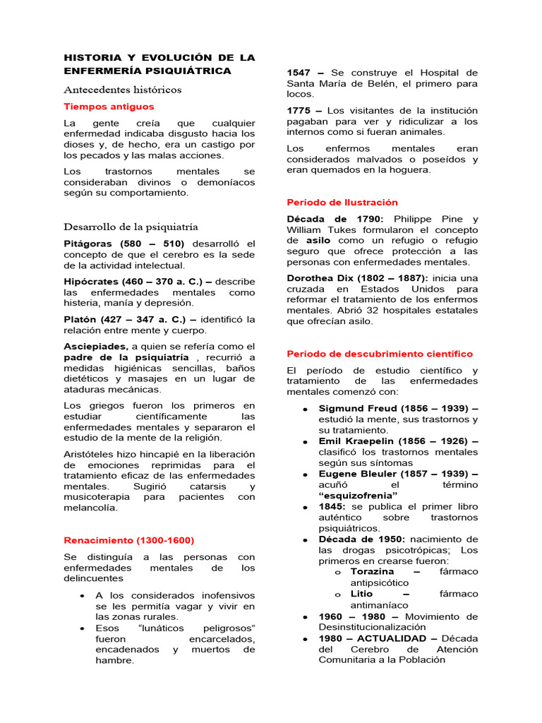 Historia y Evolución de La Enfermería Psiquiátrica | Descargar gratis PDF | Trastorno mental ...