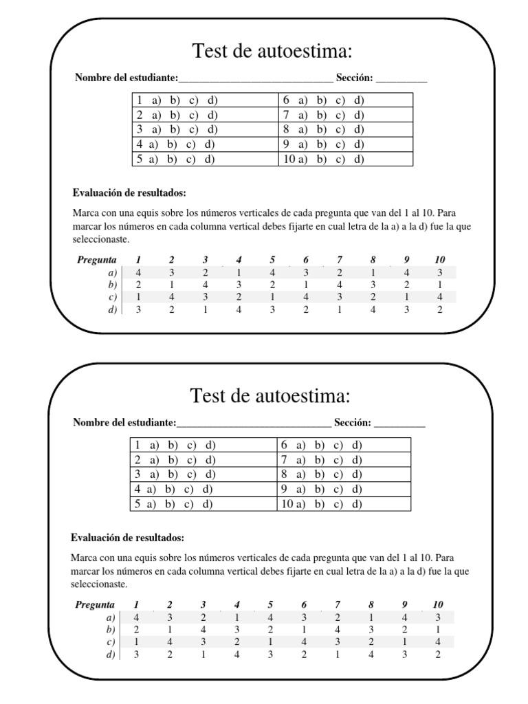 Test Autoestima Respuestas | Descargar gratis PDF | Autoestima | Sicología