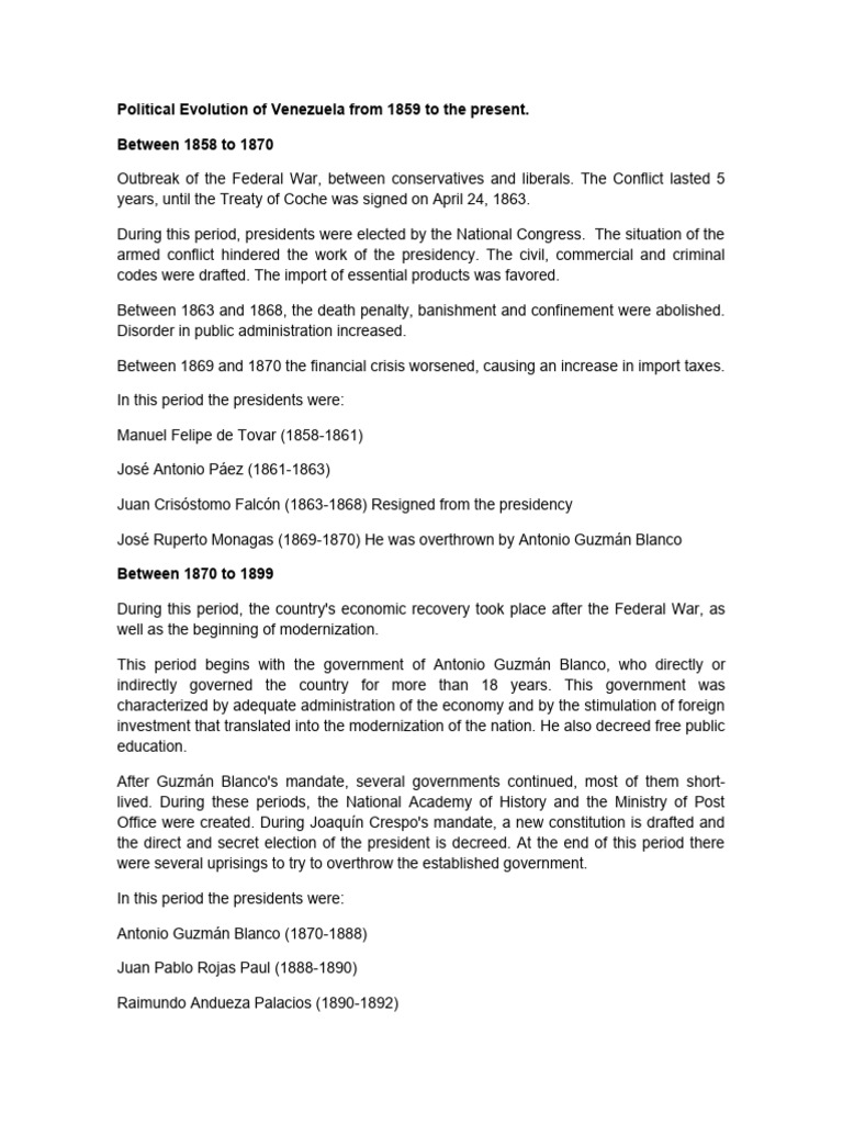 Political Evolution of Venezuela From 1859 To The Present | PDF | Venezuela | Government