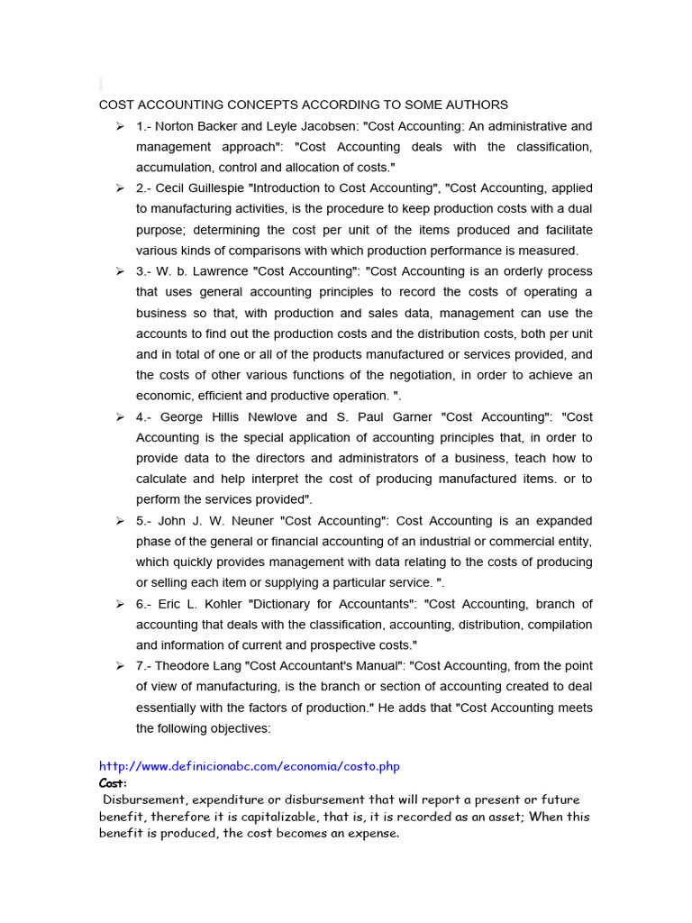 Cost Accounting Concepts According To Some Authors | PDF | Expense | Prices