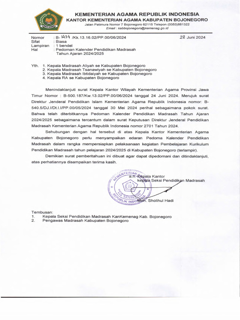 Edaran Kalender Pendidikan Madrasah 2425 | PDF