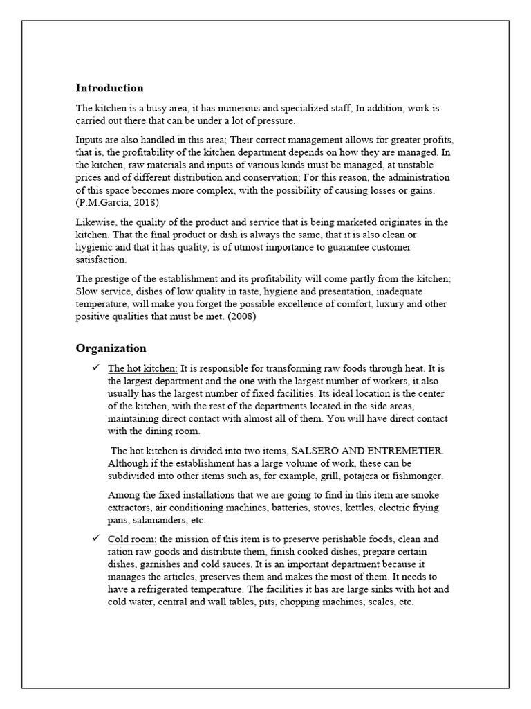 Kitchen Organization | PDF | Chef | Kitchen