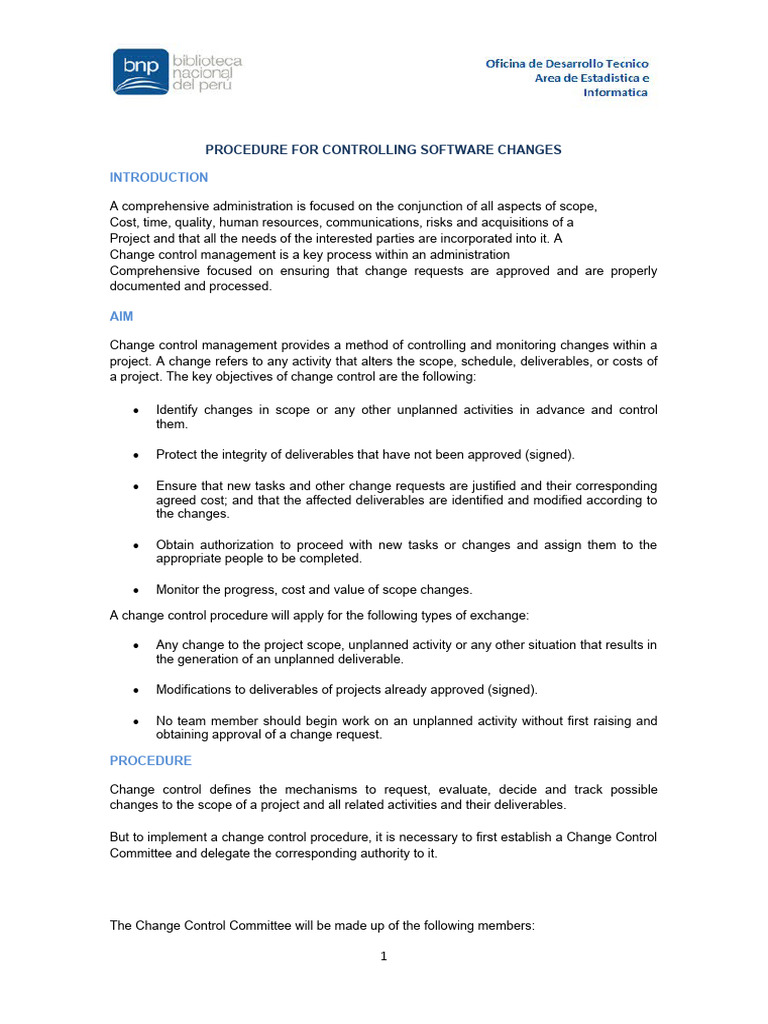 Change Control Procedure | PDF | Project Management | Business Change Control Procedure | PDF | Project Management | Business