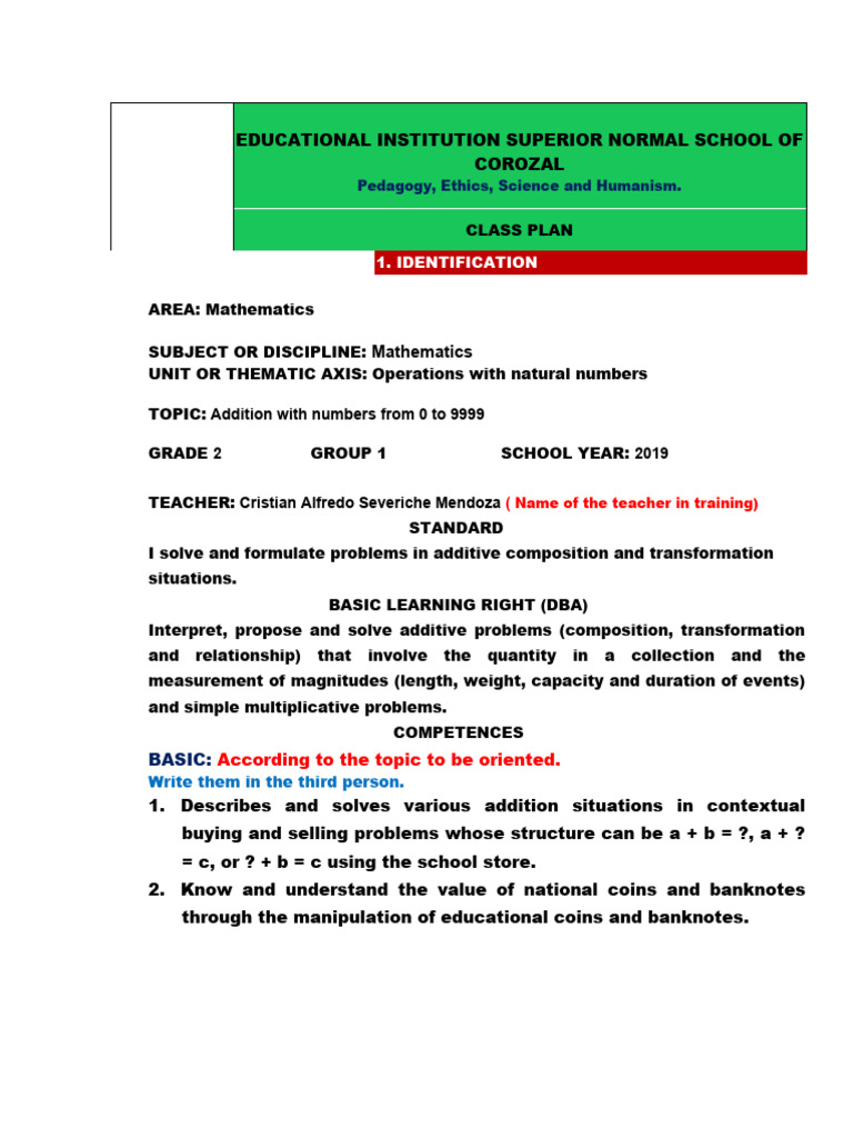 Grade 2 Math Class Plan: Addition Skills | PDF | Knowledge | Ecosystem
