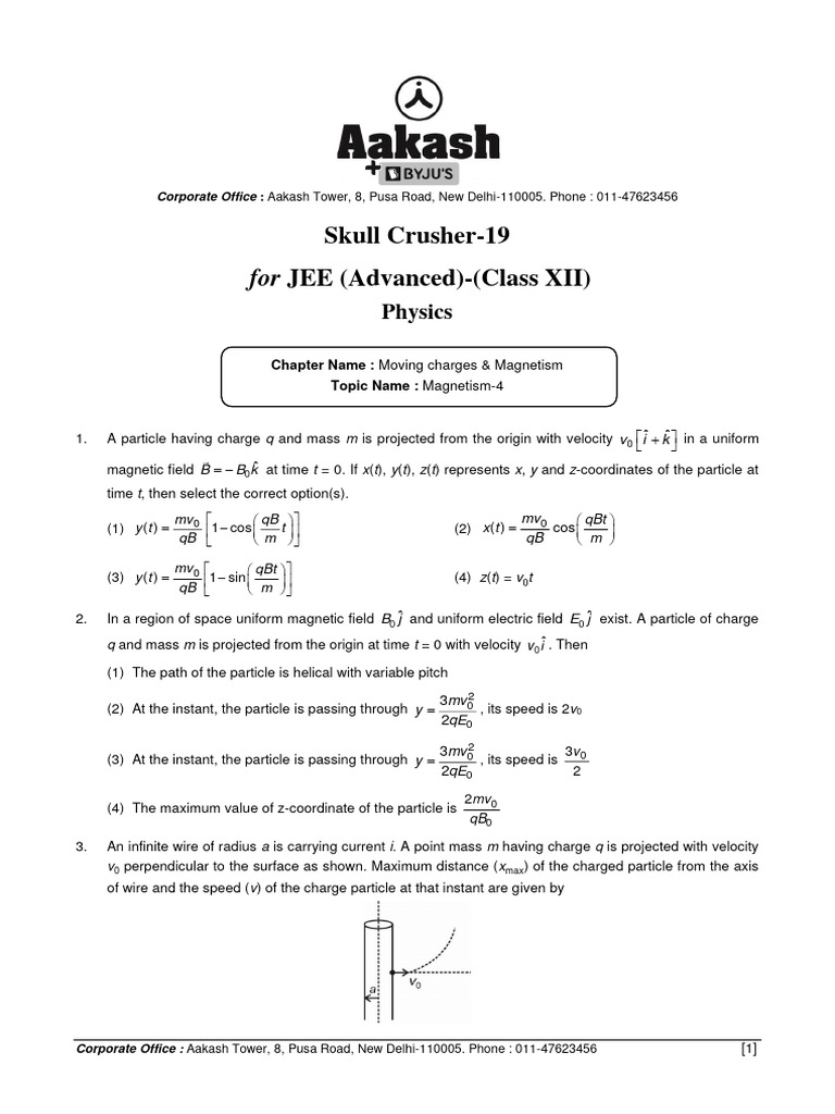 Skull Crusher 19 Class XII JEE (Adv) Physics | PDF | Magnetic Field ...