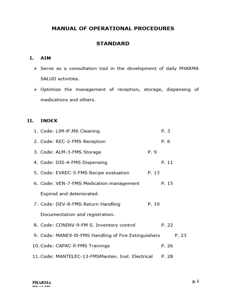Operating Procedures Manual | PDF | Medical Prescription | Prescription ...