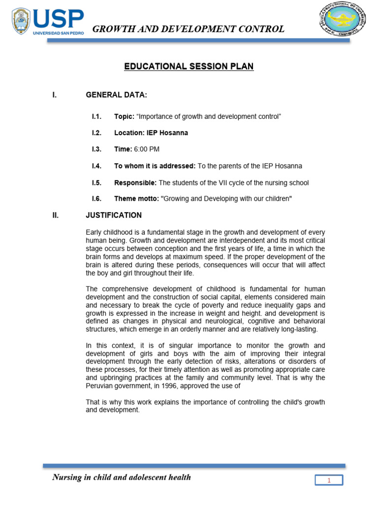 CCRED Educational Session Plan | PDF | Nursing | Child Development