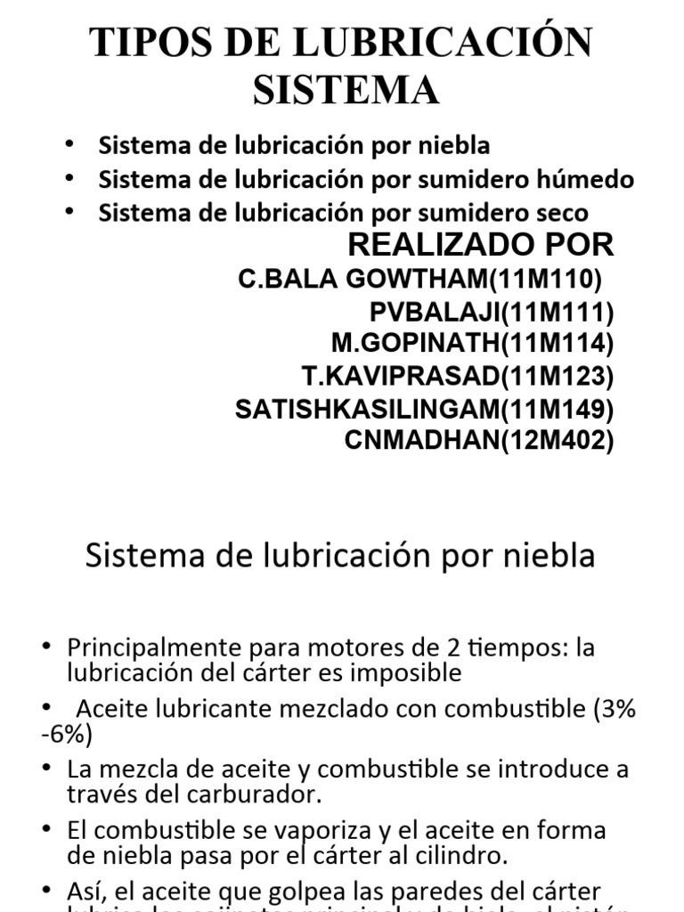 Tipos de Sistema de Lubricación | PDF | Aceite de motor | Rodamiento ...