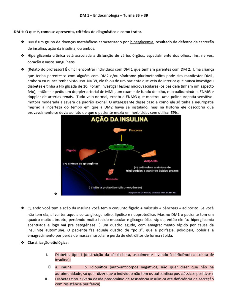 Aula 5, DM tipo 1 | Download grátis PDF | Diabetes | Hipoglicemia