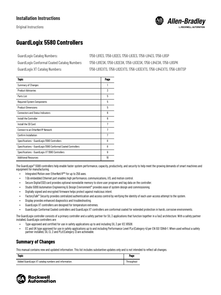 Guardlogix 5580 Controllers: Installation Instructions | Download Free ...