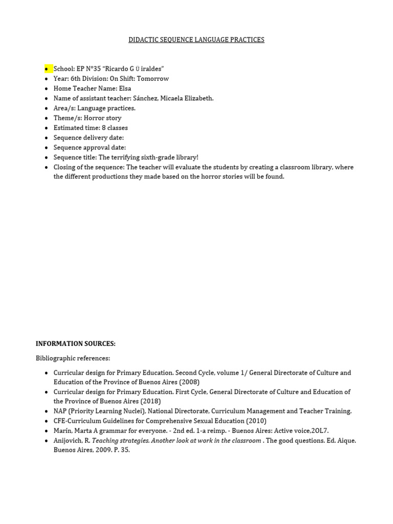 Horror Story PL Sequence-6th Year | PDF | Teachers | Curriculum