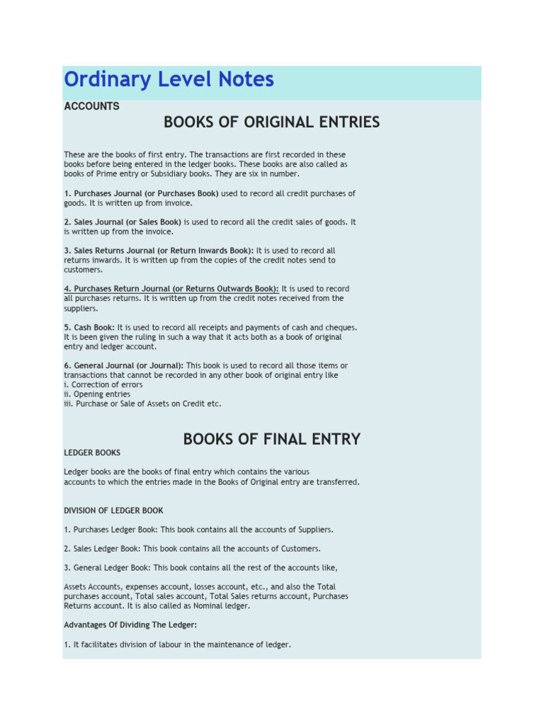 Summarized Accounts O Level Notes | PDF | Debits And Credits | Depreciation